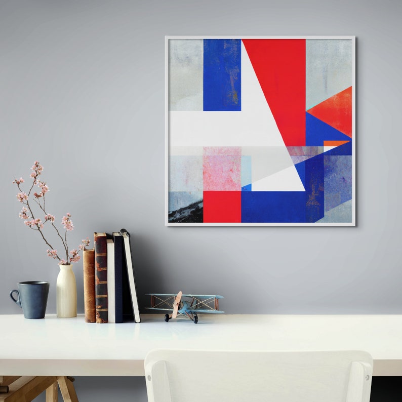 Abstract Wall Art, France Flag Inspired Art Print, Vintage Geometric ...