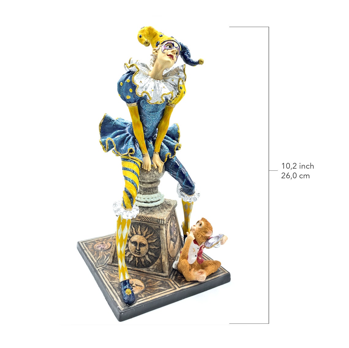 Female Clown Jester and Monkey Figurine Sitting on Column - Etsy