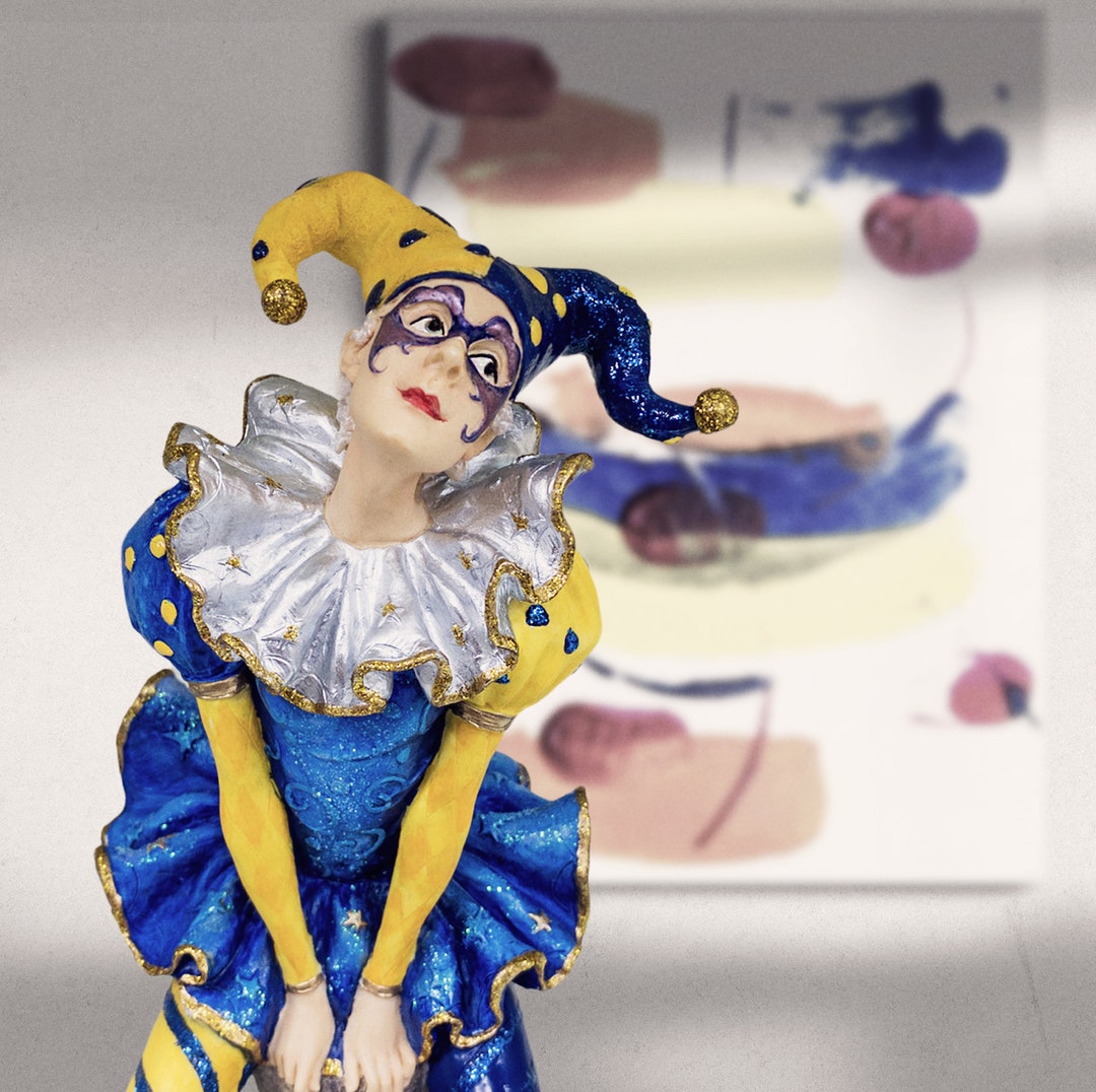 Female Clown Jester and Monkey Figurine Sitting on Column - Etsy