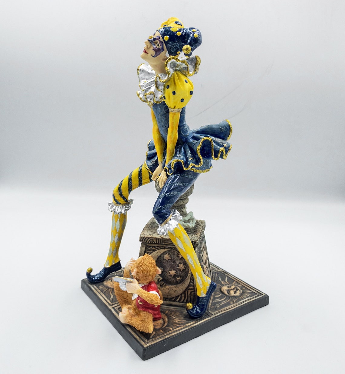 Female Clown Jester and Monkey Figurine Sitting on Column - Etsy