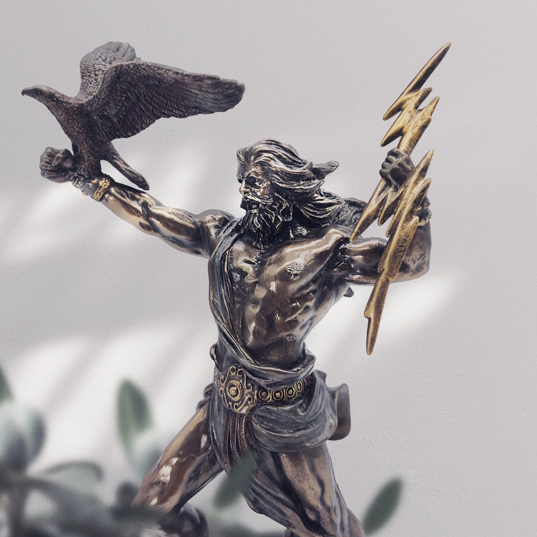 8.5'' Zeus Holding Thunder and Eagle Figurine Bronze - Etsy