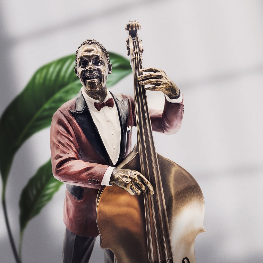 13 Inch Jazz Double Bass Artist Figurine, Bronze and Colorful Hand ...