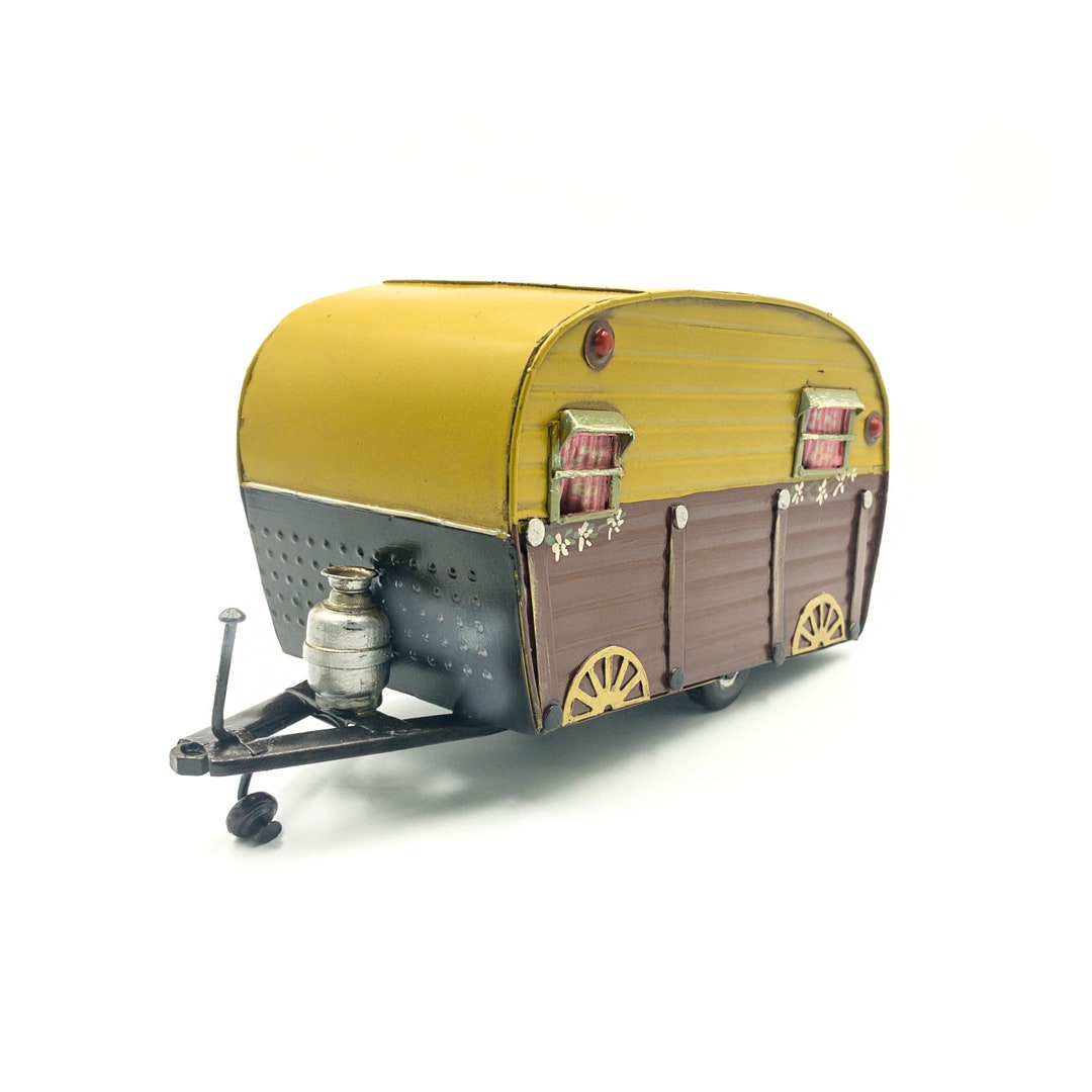 Touring Car Camping Trailer Tin Metal Caravan Model, Hand-painted ...