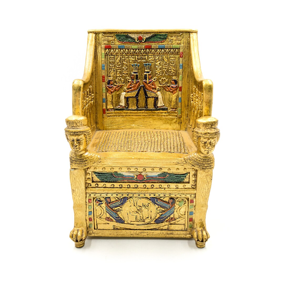Ancient Egypt Princess Sitamun Throne Jewelry Box Golden, Colorful Hand ...