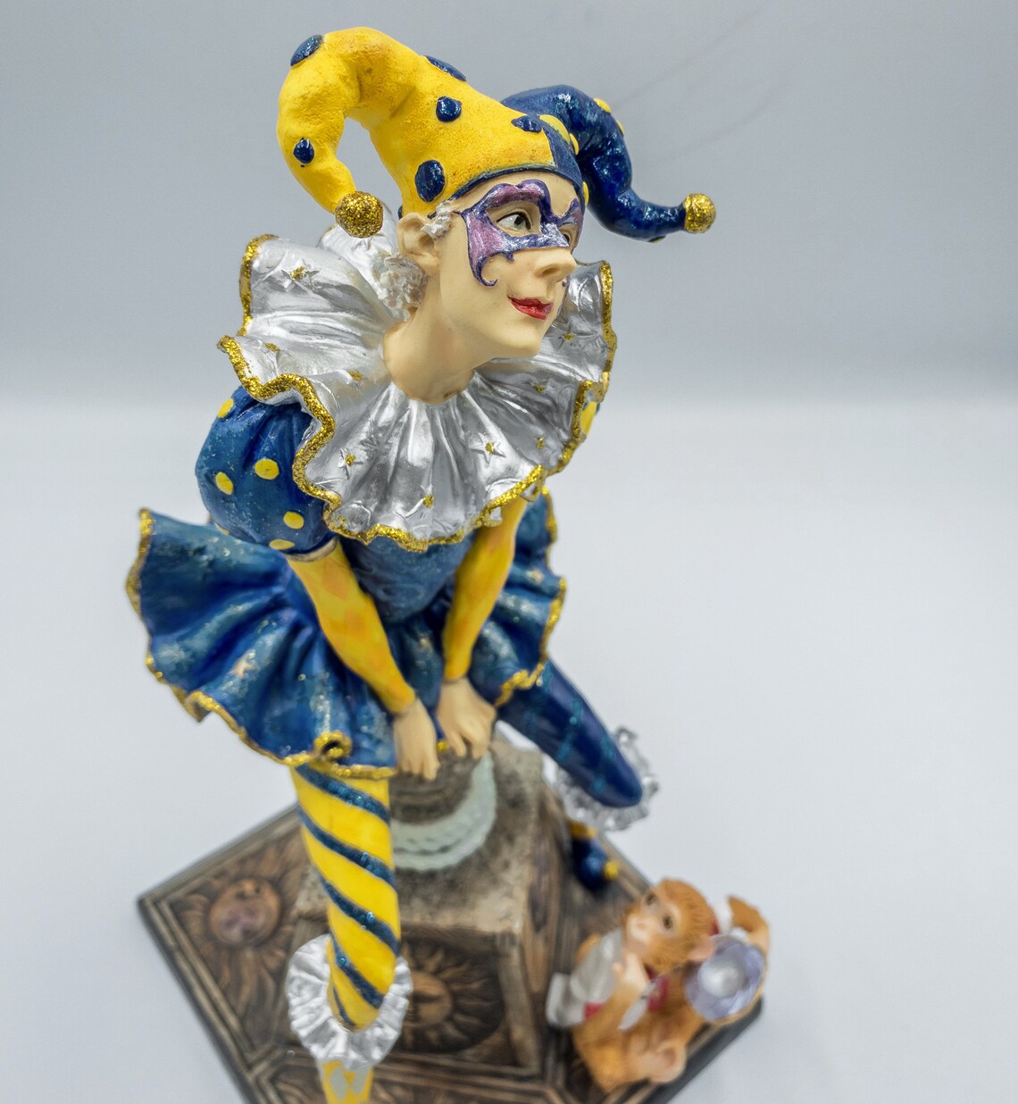 Female Clown Jester and Monkey Figurine Sitting on Column - Etsy