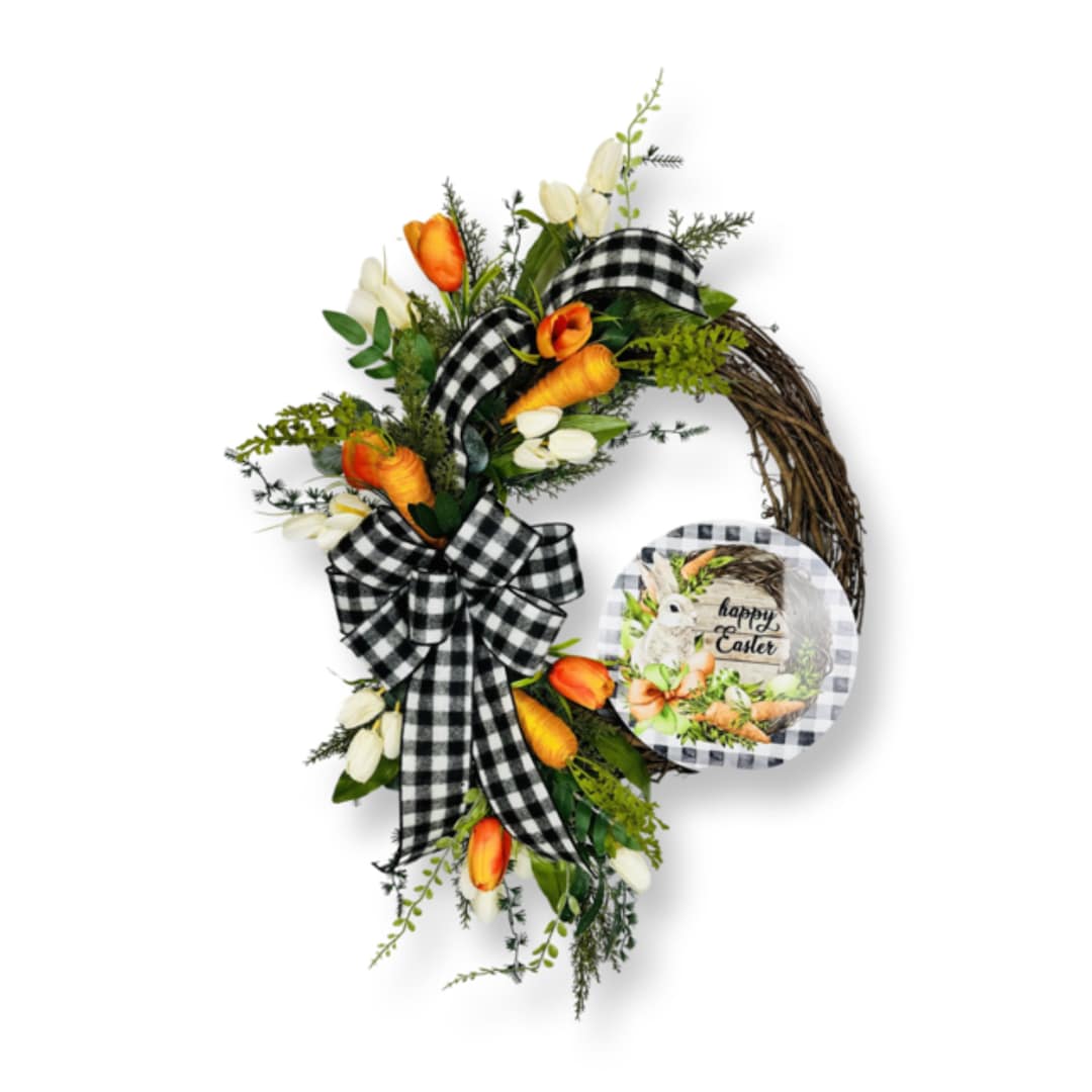 Happy Easter Farmhouse Grapevine Wreath, Carrot Wreath, Easter Wreath ...