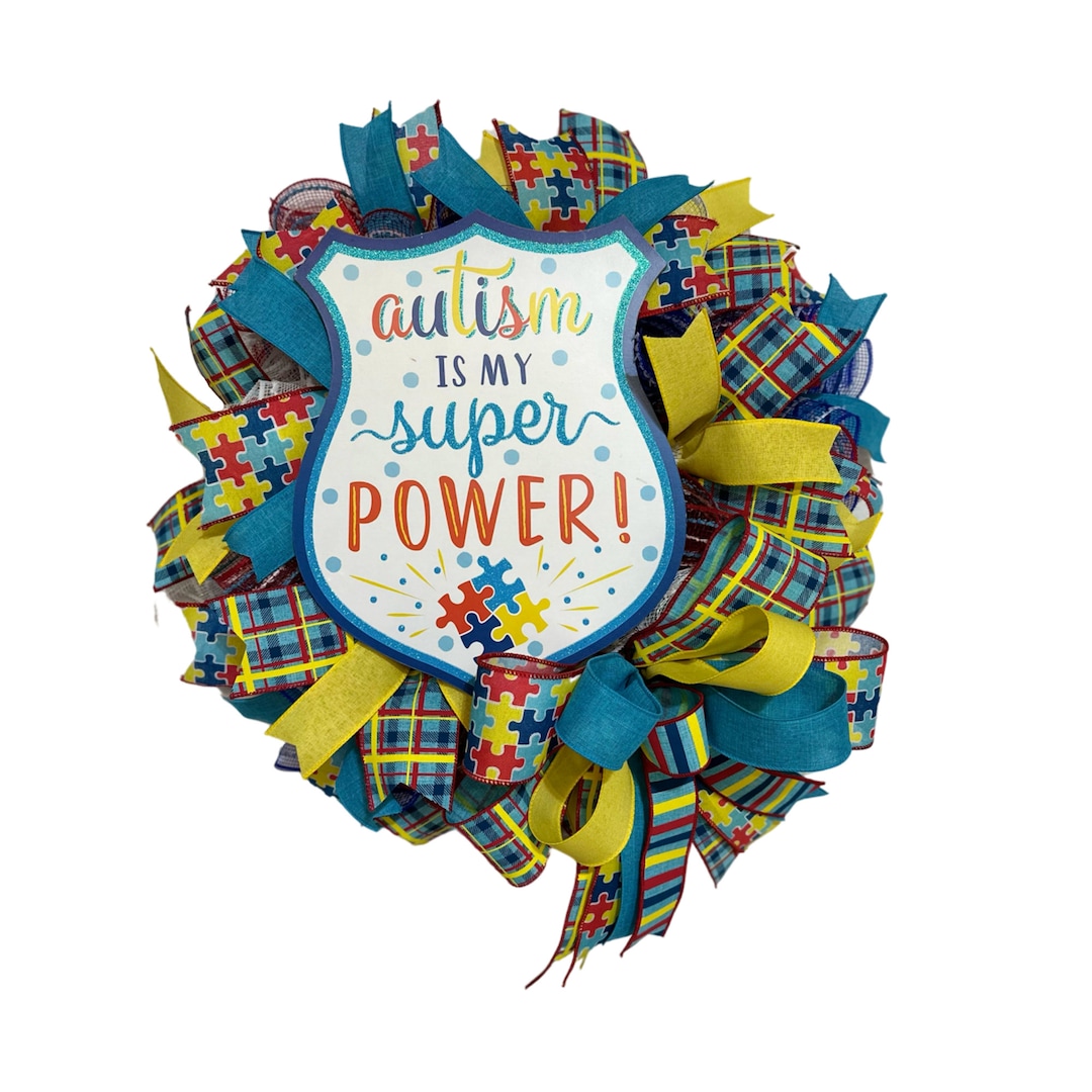 Autism Awareness Wreath, Autism is My Super Power Decor, Puzzle Piece ...