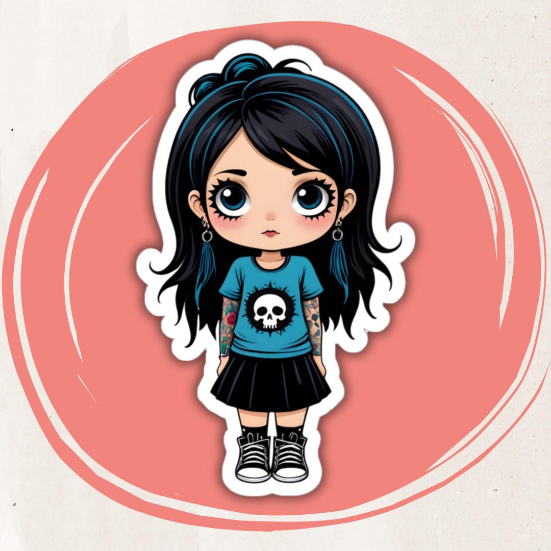 Chibi Noir Goth Kiss-cut Stickers, Anime Sticker Set, Cute Chibi Girl ...