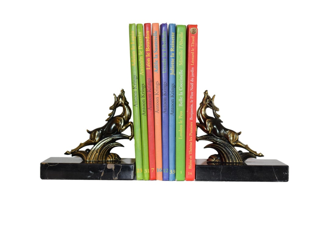 Stag Bookends, Art Deco Pair of Marble Bookends, Vintage Bookends ...