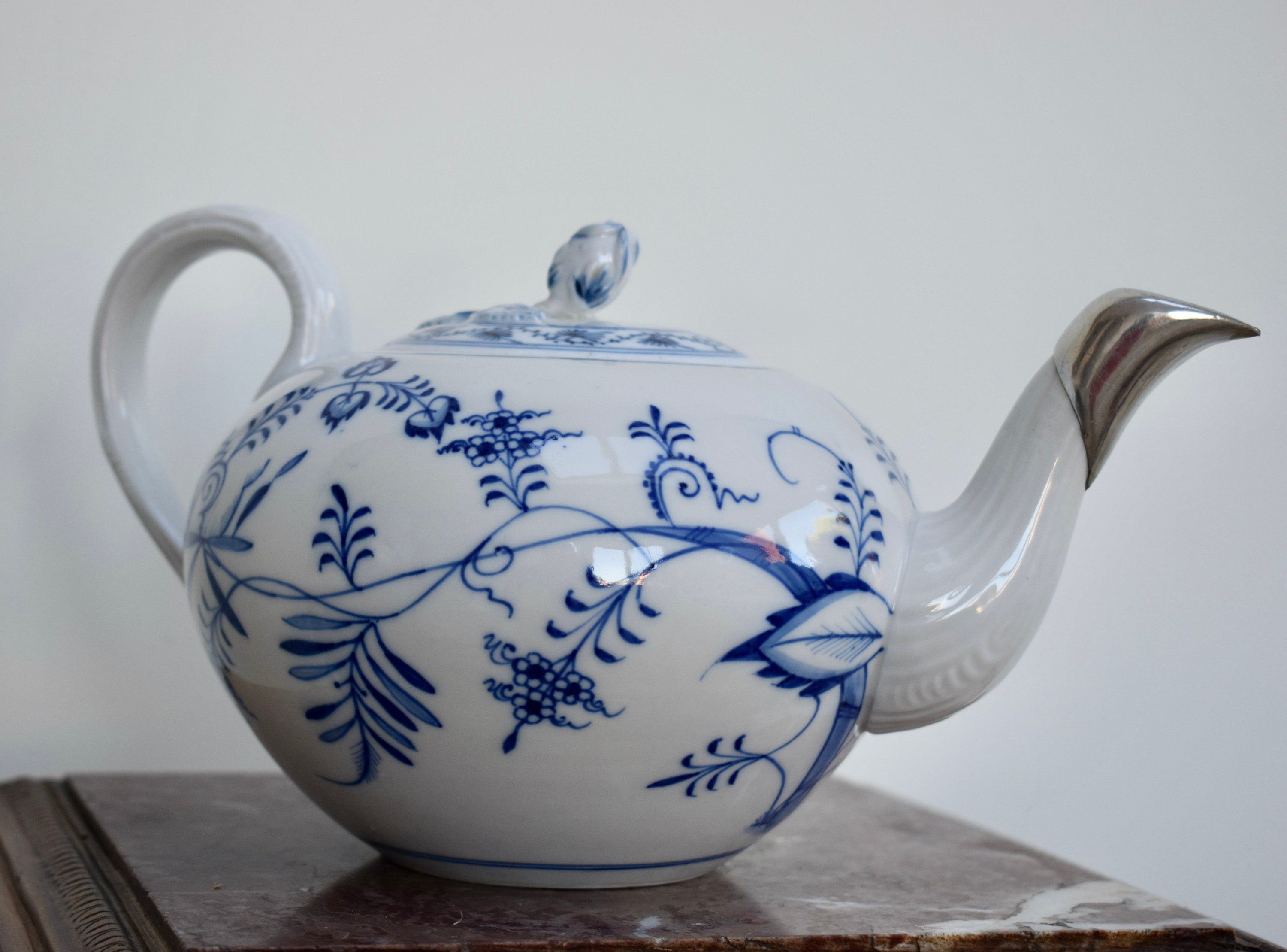 Vintage Meissen Porcelain Blue Onion Teapot Germany Silver Spout - Etsy