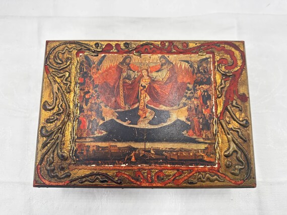 Vintage Florentine Wooden Gilded Box, Italian keepsak… - Gem