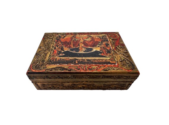 Vintage Florentine Wooden Gilded Box, Italian keepsak… - Gem