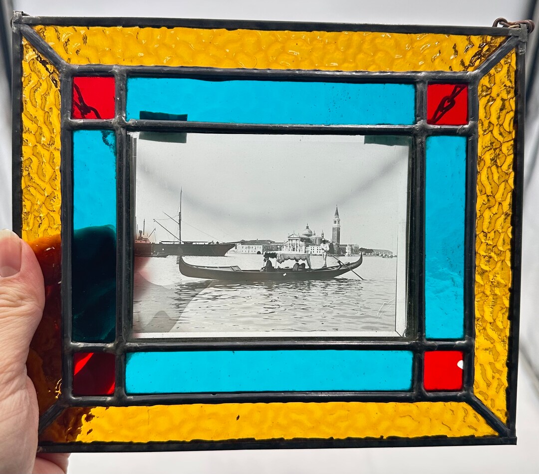 Sainted Glass Wall Photo Frame With Antique Glass Plate Photo Venice ...