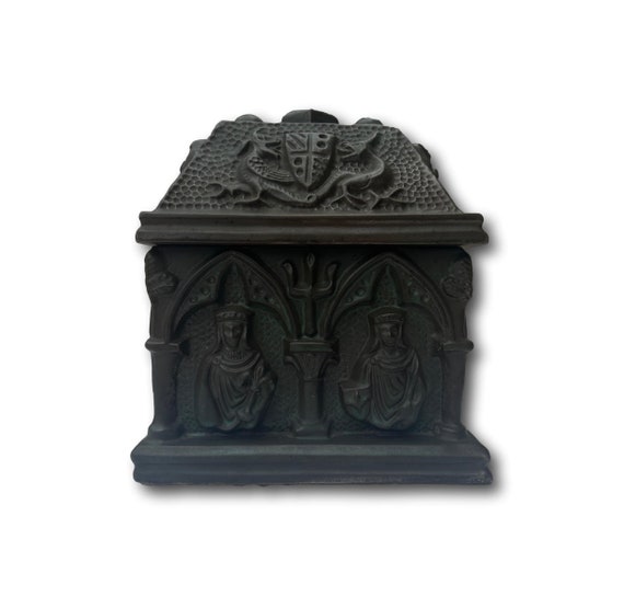 Gothic Revival Pottery Casket Vintage Large Jewelry B… - Gem