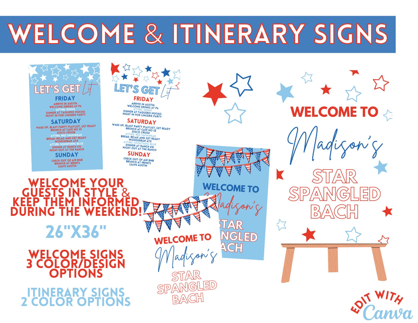 Star Spangled Bachelorette Party DECOR BUNDLE USA 4th of - Etsy