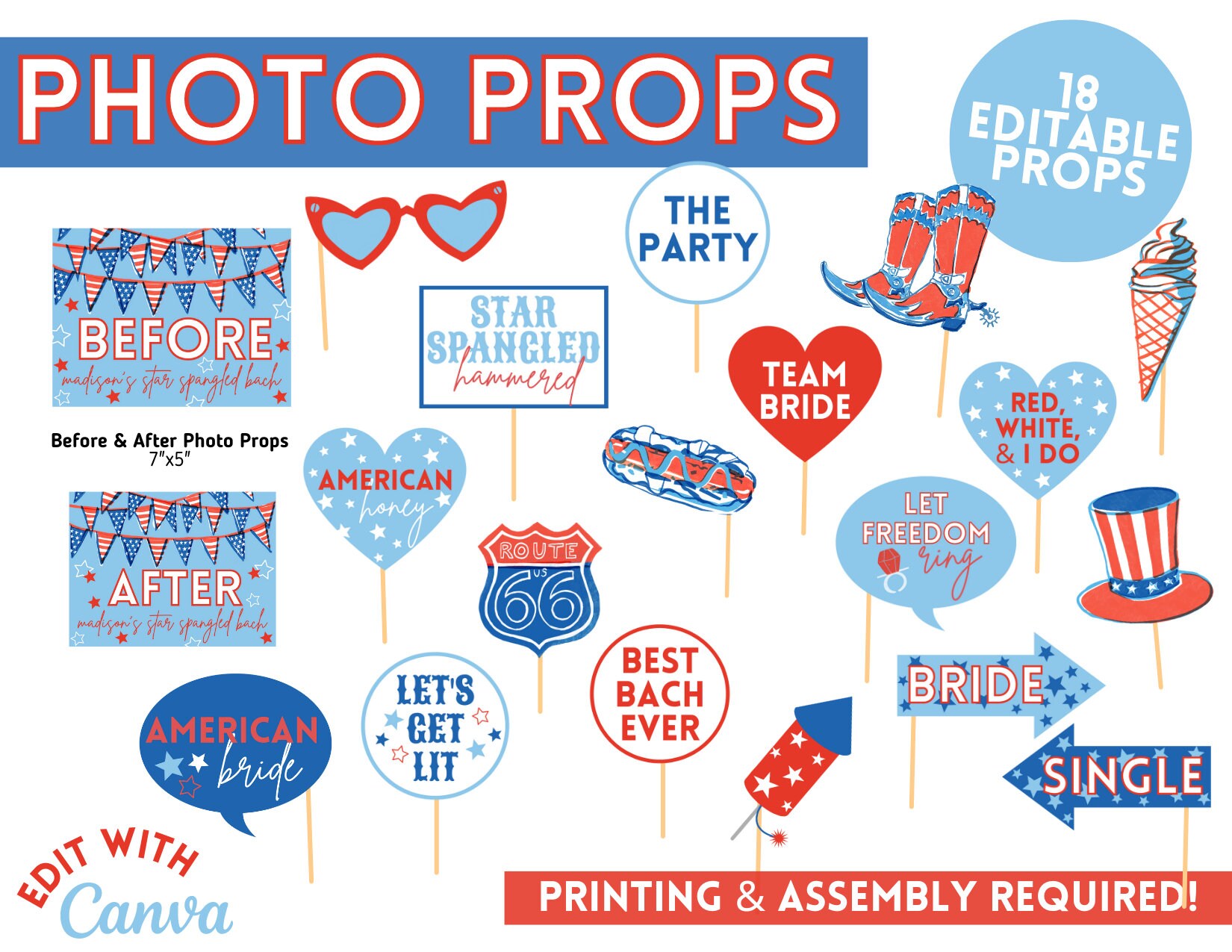 Star Spangled Bachelorette Party DECOR BUNDLE USA 4th of - Etsy