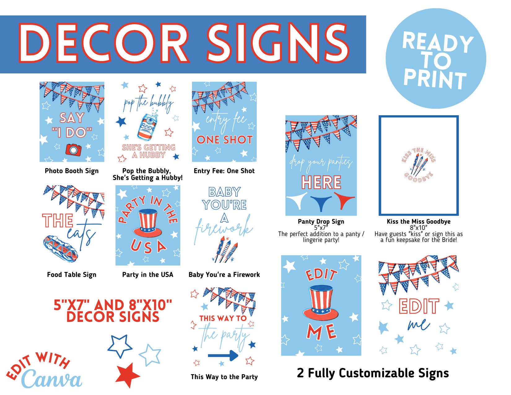 Star Spangled Bachelorette Party DECOR BUNDLE USA 4th of - Etsy