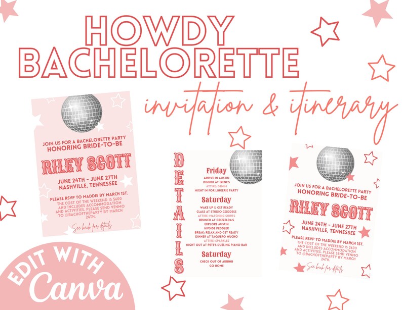 HOWDY Pink Disco Cowgirl Bachelorette Party Invitation and - Etsy