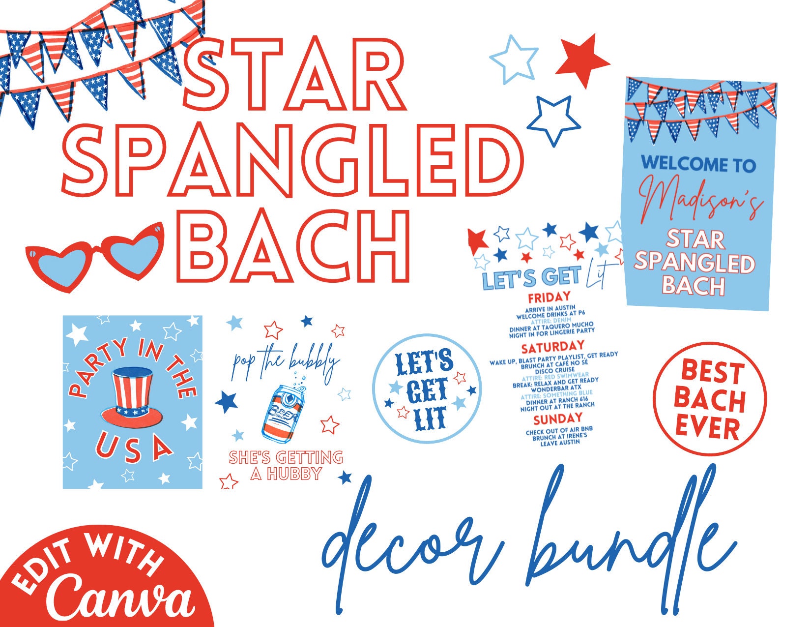 Star Spangled Bachelorette Party DECOR BUNDLE USA 4th of - Etsy