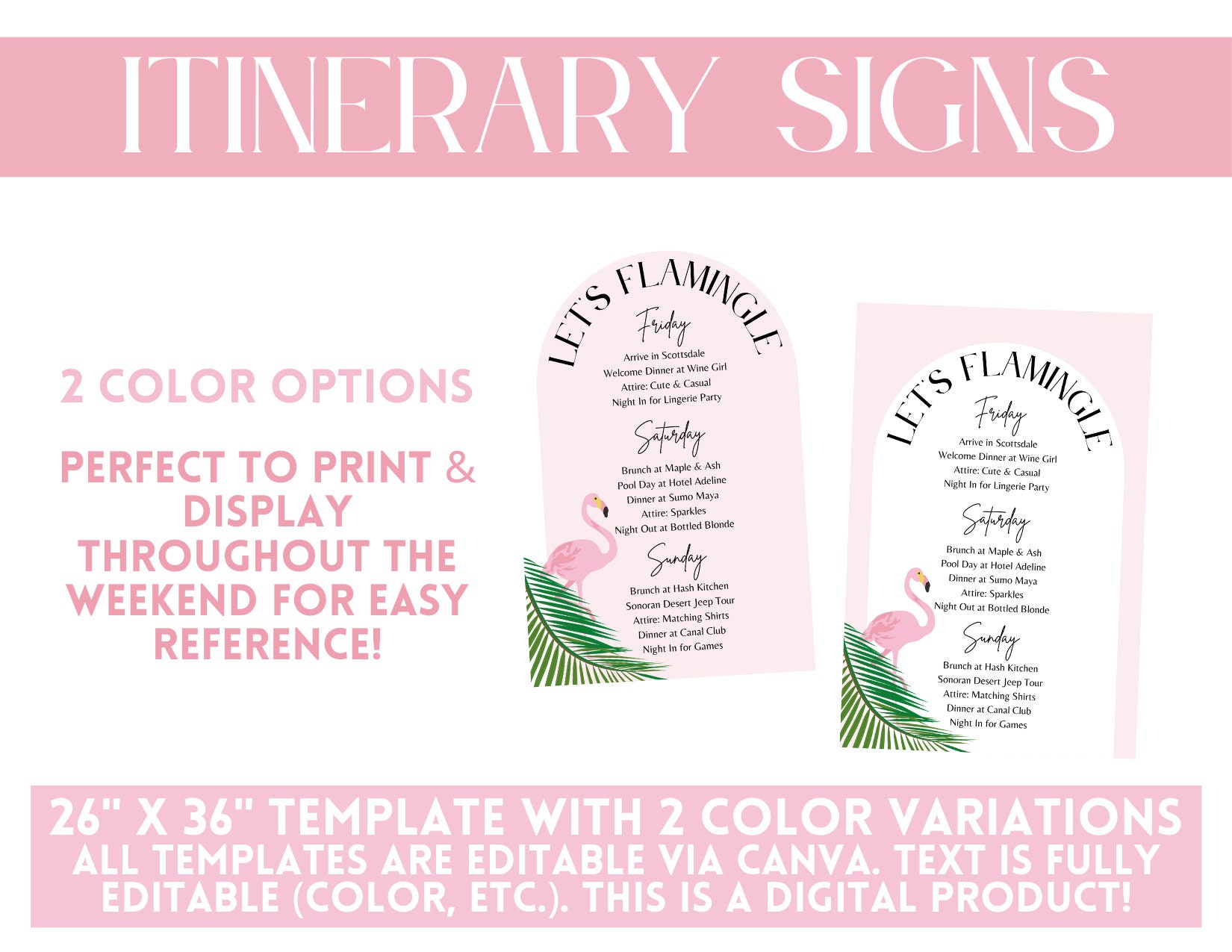 Flamingo Bachelorette Party Welcome Itinerary Sign, Final Flamingle ...