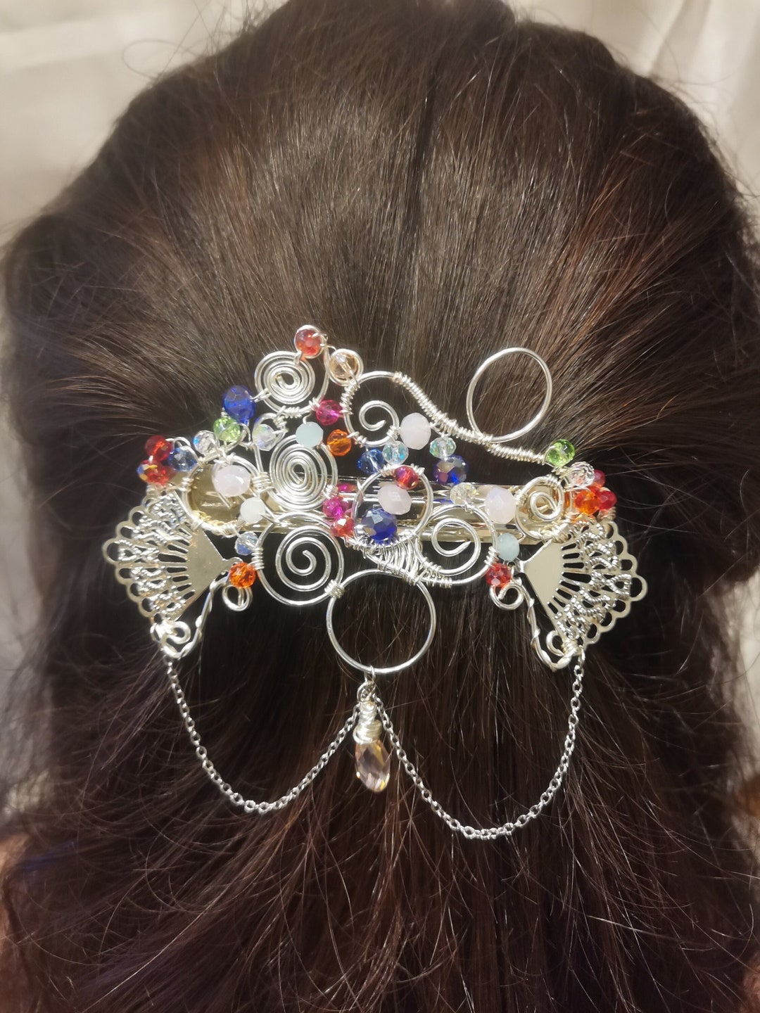 Silver Fantasy Hairpin With Colored Crystals - Etsy