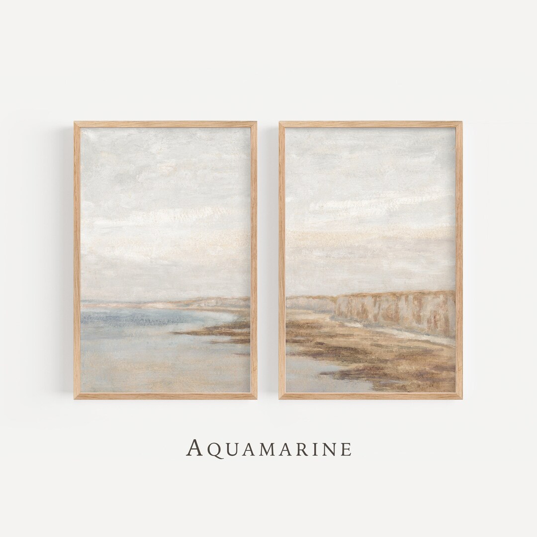 Muted Coastal Print Set of 2, Beach Painting, Beach House Wall Art ...
