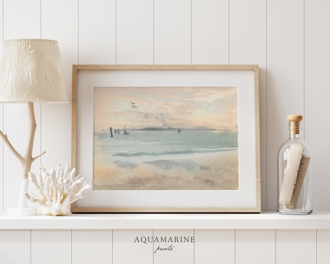 Muted Beach Landscape Print, Beach Painting, Beach House Wall Art ...