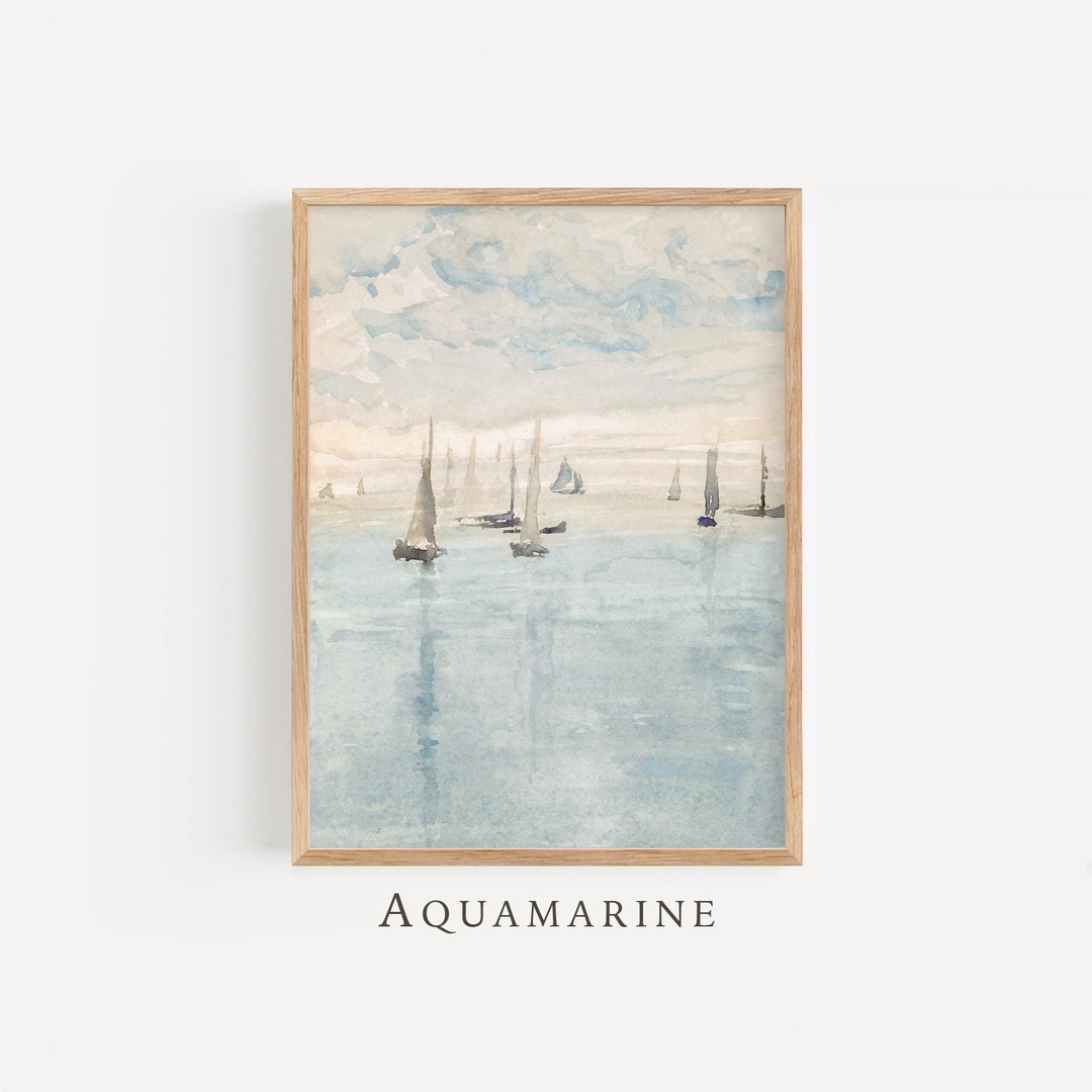 Vintage Coastal Watercolor Painting, Muted Beach Art Print, Pastel ...