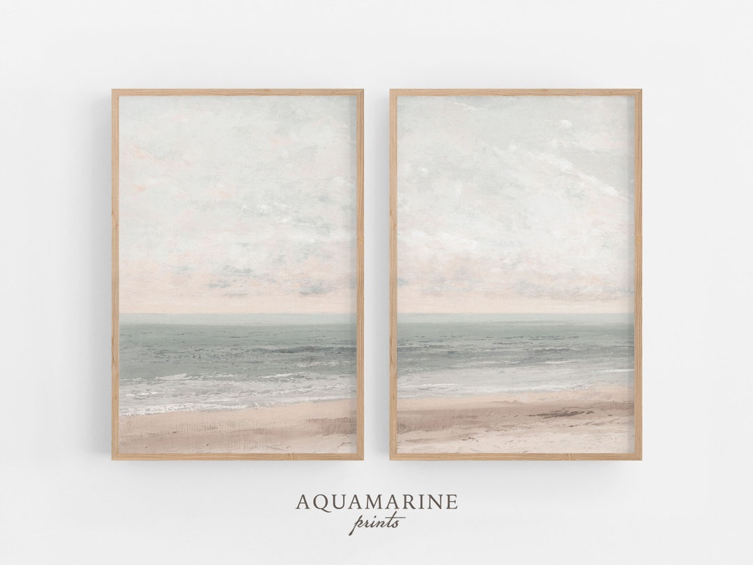 Muted Beach Prints Set of 2 Ocean Beach Painting Coastal - Etsy