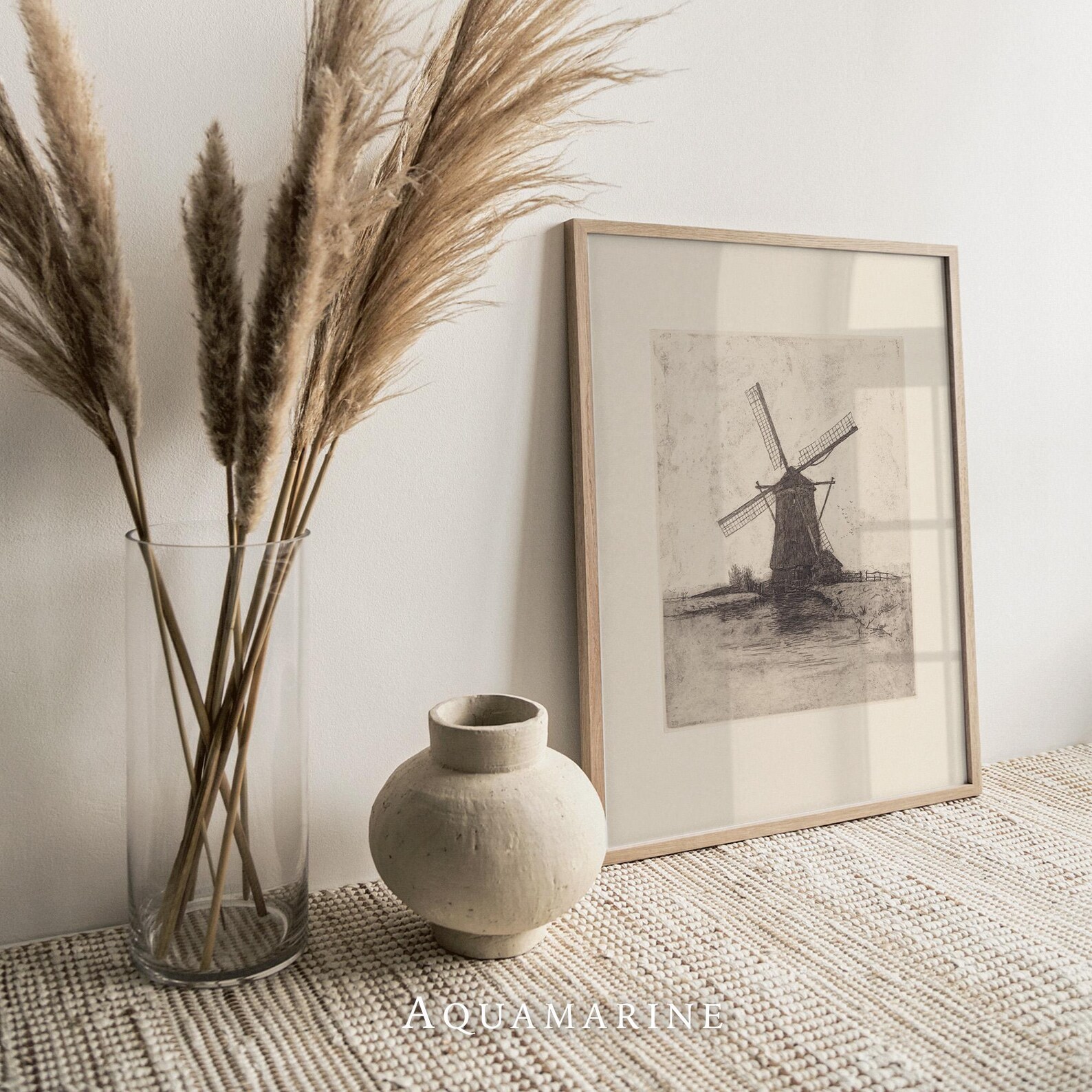 Landscape Wall Art, Landscape Print, Windmill Print, Neutral Landscape ...
