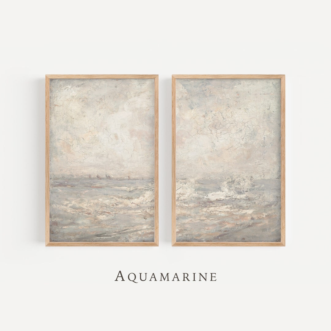 Muted Seascape Set of 2 Prints, Ocean Beach Painting, Coastal Printable ...