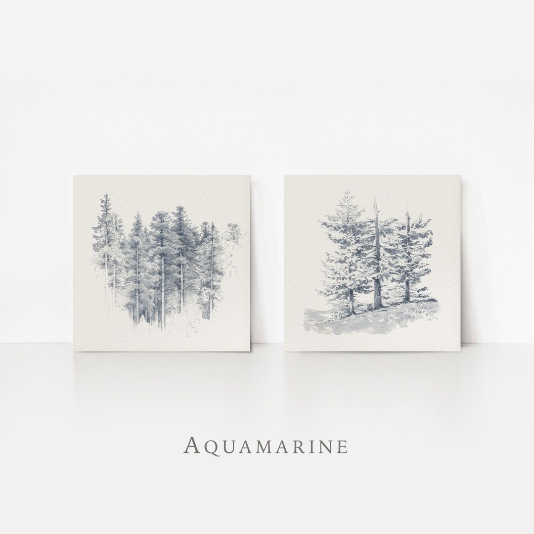 Fir Trees Print Set of 2, Fir Tree Drawing, Neutral Art Prints ...