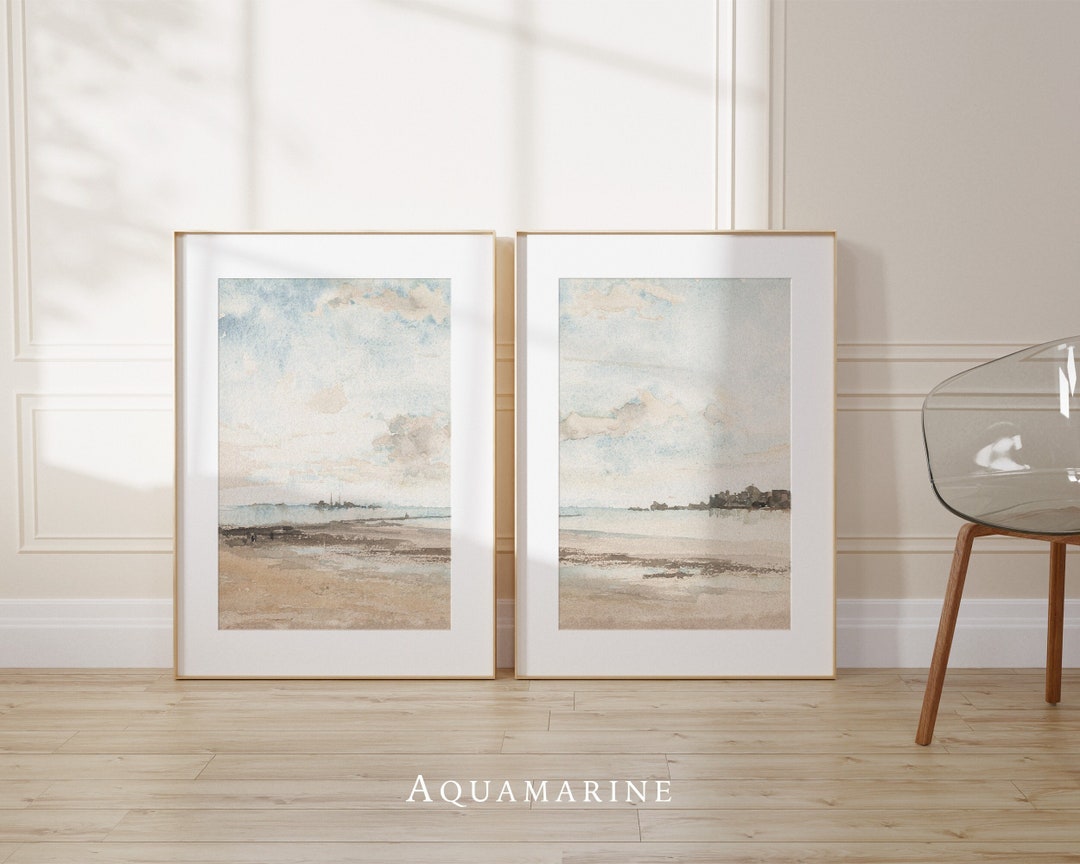PRINT & SHIP, Set of 2 Prints, Muted Beach Landscape, Minimalist ...