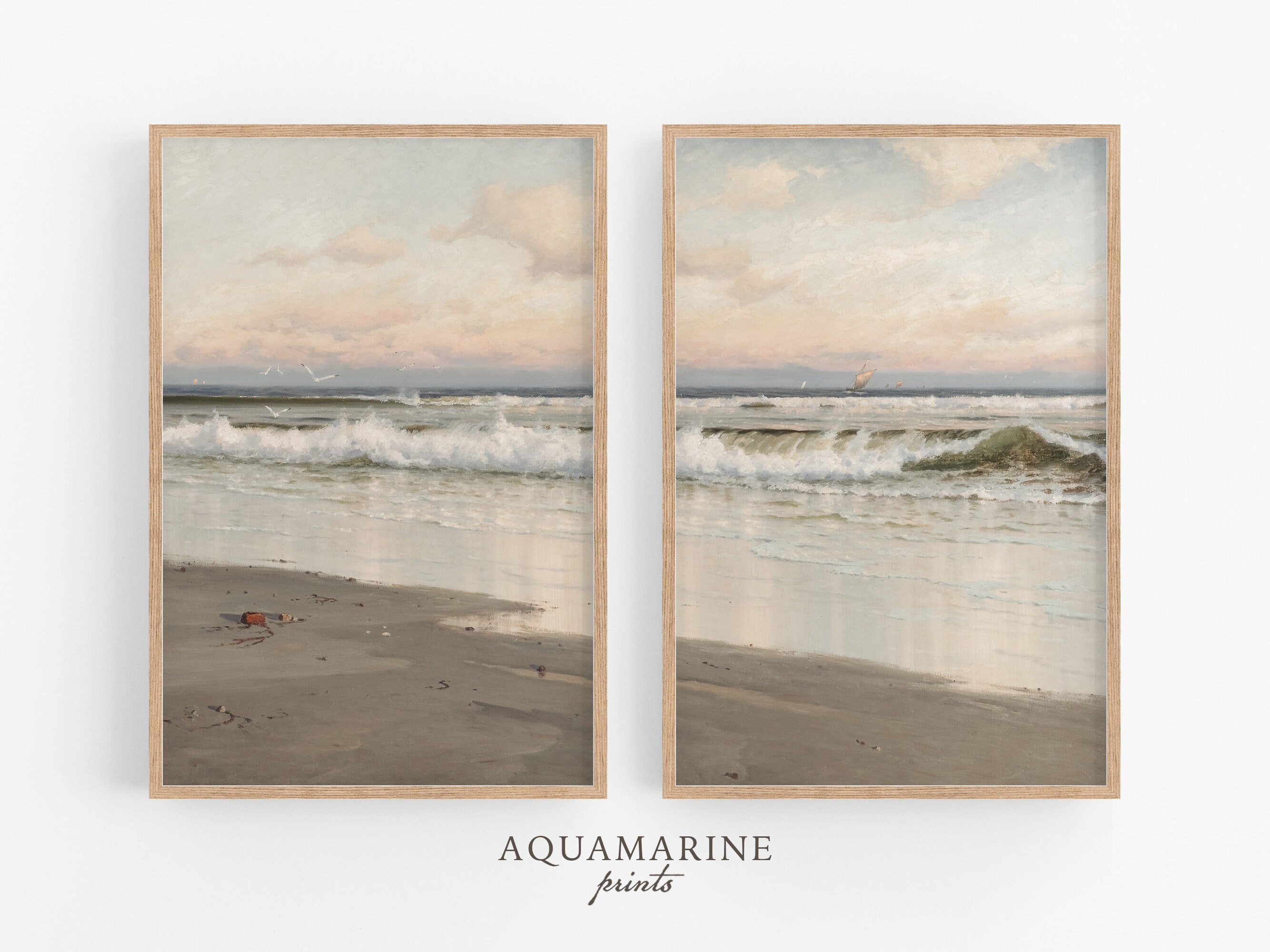 Beach Set of 2 Prints Beach Landscape Wall Art Ocean Wall - Etsy