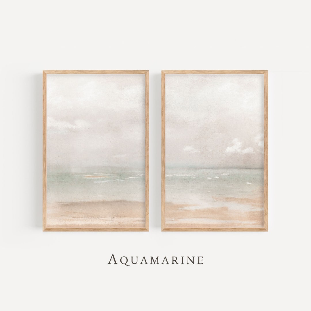 Muted Beach Prints Set of 2, Ocean Beach Painting, Coastal Printable ...