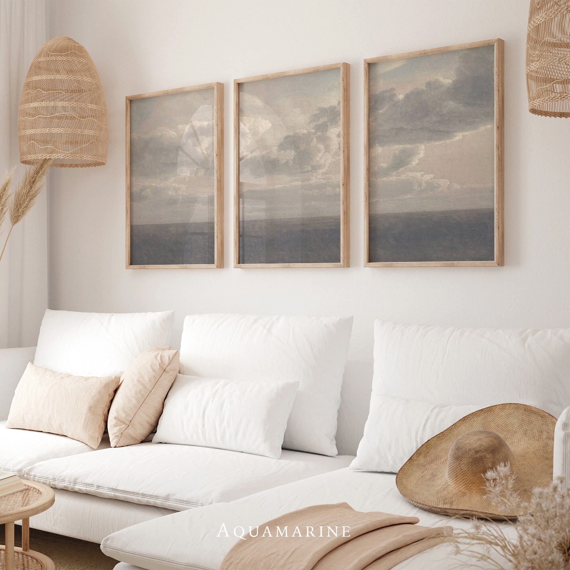 Minimalist Ocean Print Set of 3, Muted Blue Print, Seascape Print ...