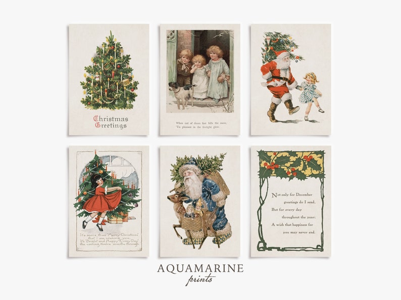 Printable Christmas Cards Set of 6 Vintage Christmas - Etsy