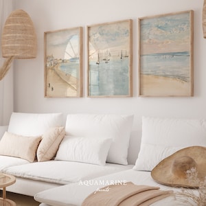 Muted Beach Set of 3 Prints, Minimalist Coastal Wall Art, Neutral ...