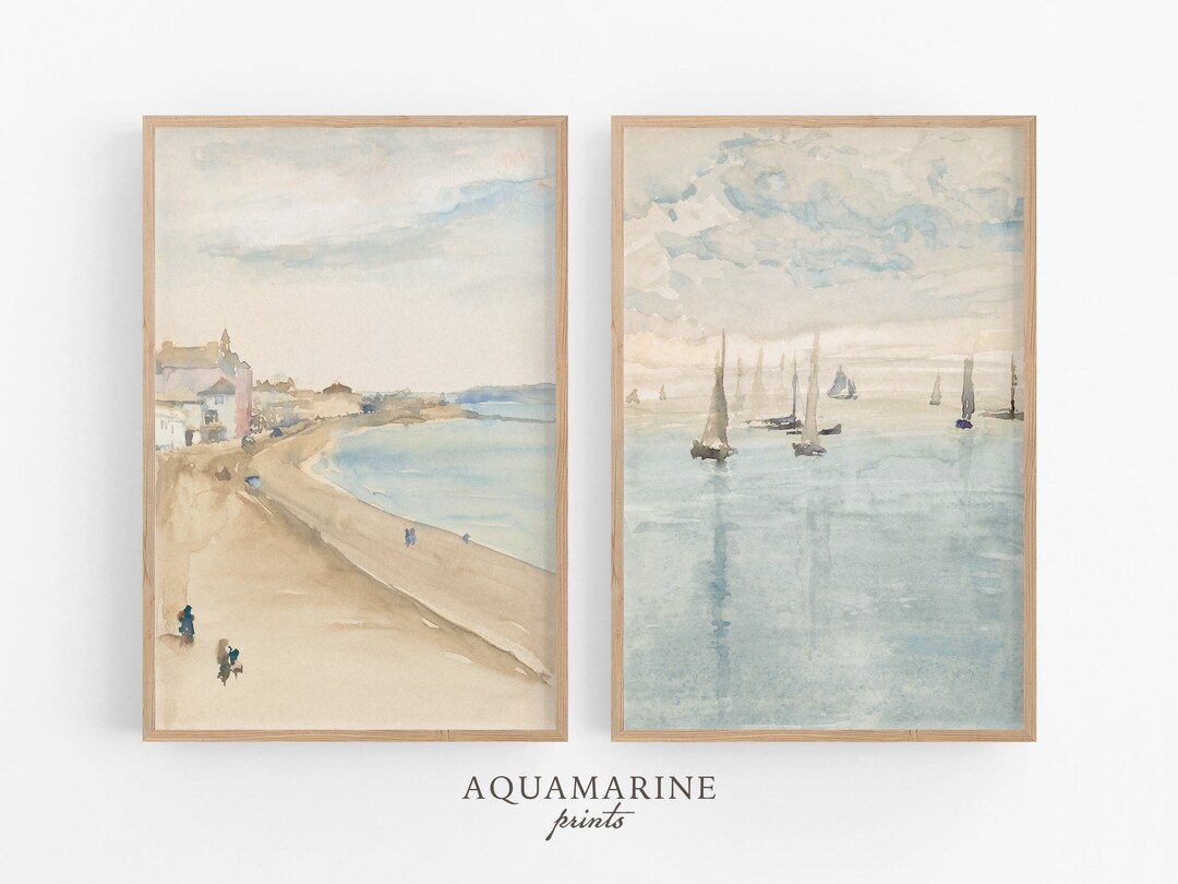 Set of 2 Prints Muted Beach Print Set Coastal Wall Art - Etsy