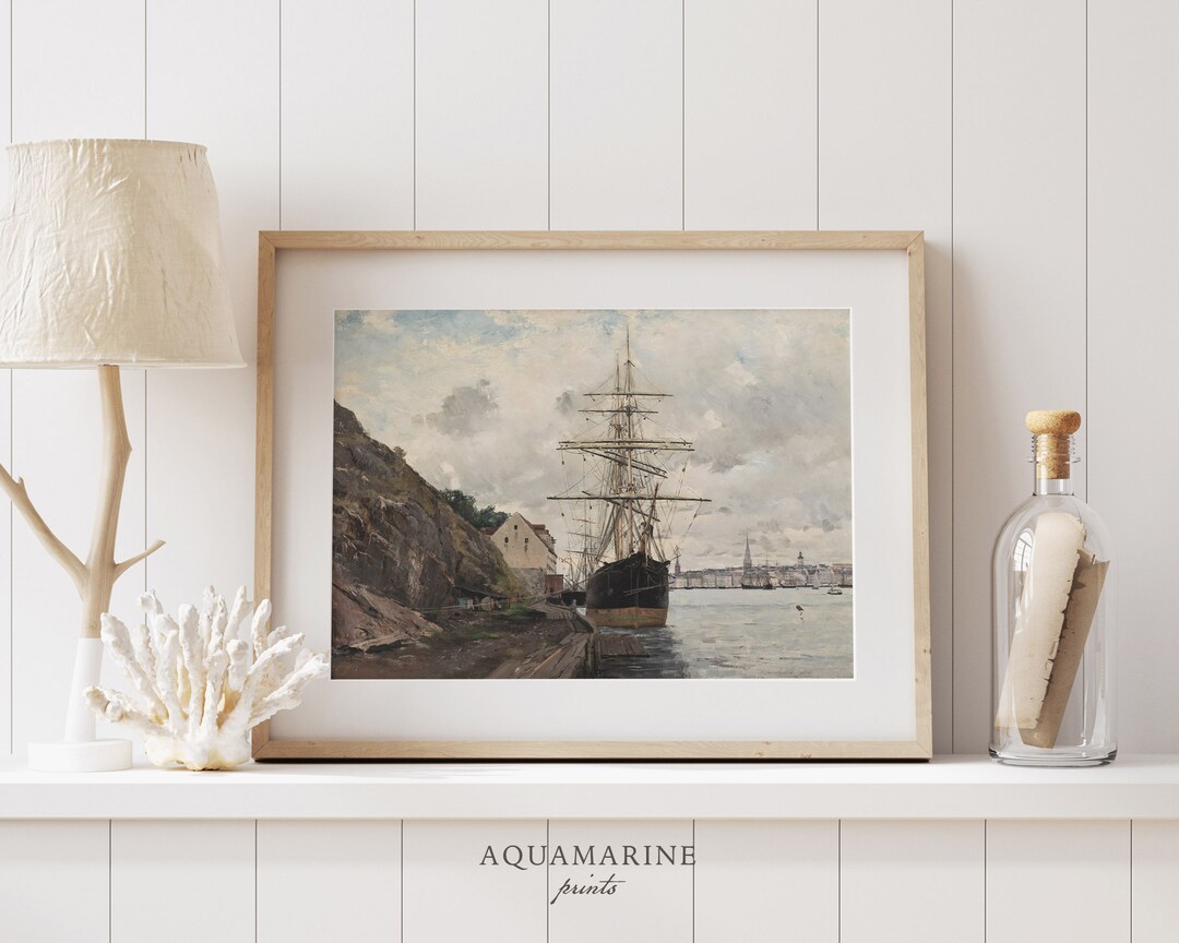 Vintage Coastal Wall Art, Nautical Wall Art, Vintage Ship Painting ...