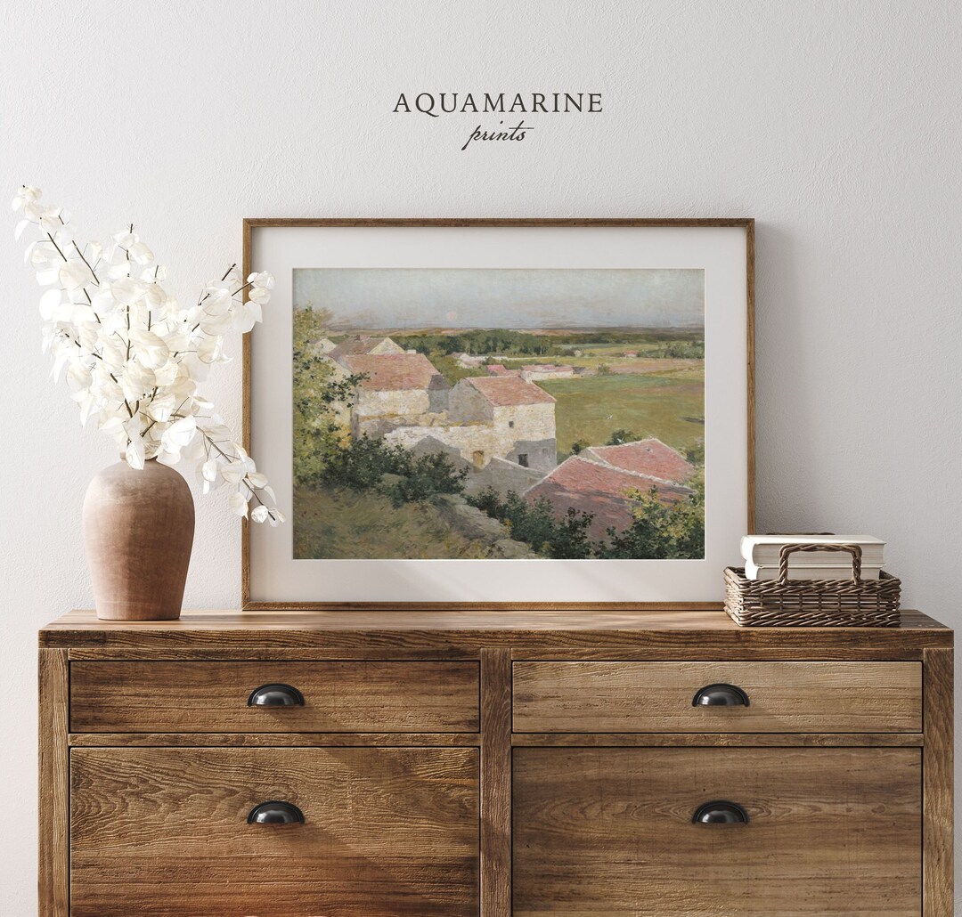 Spring Countryside Painting, Spring Landscape Vintage Print, Village ...