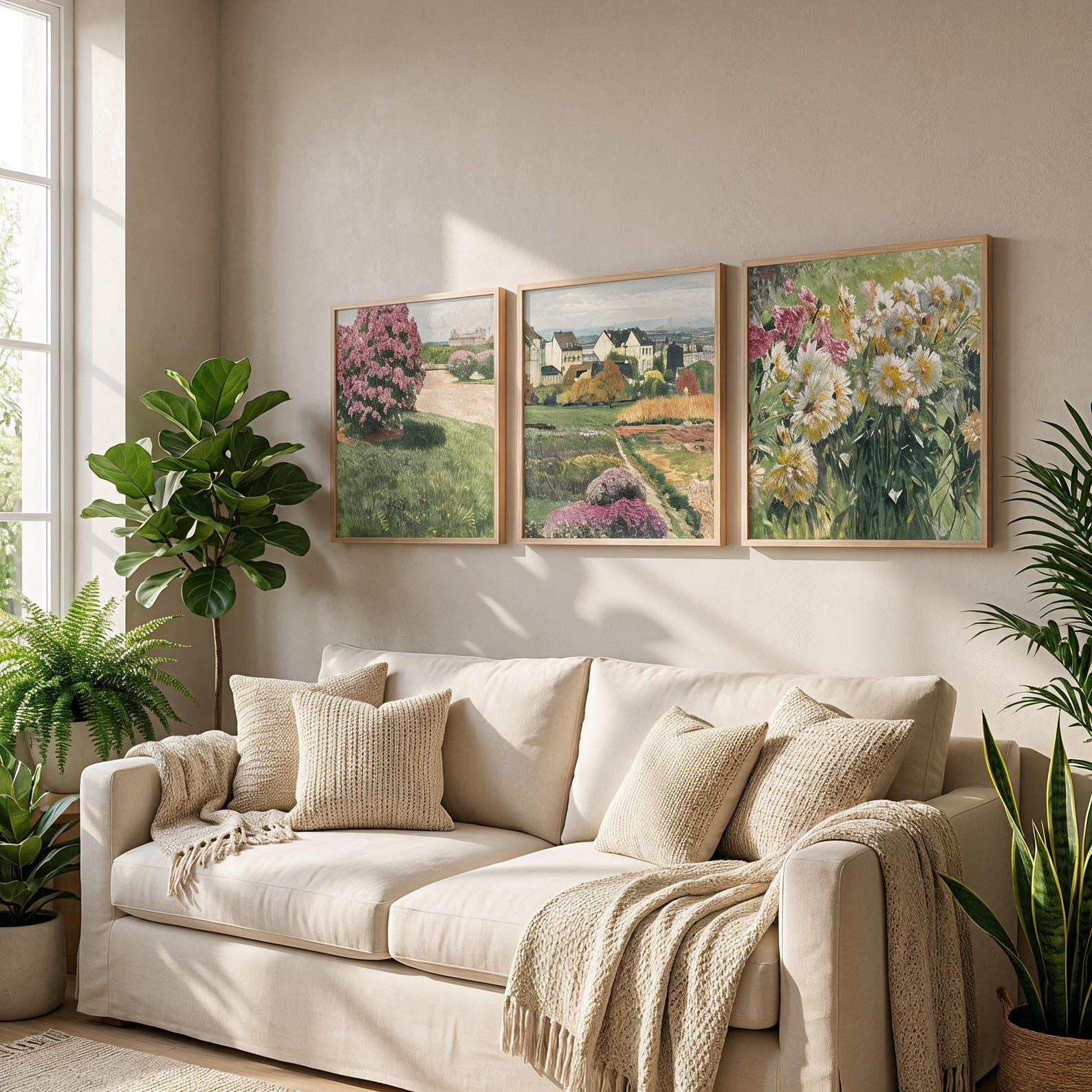 Spring Countryside Triptych Prints, Set of 3 Square Landscapes, Rustic ...
