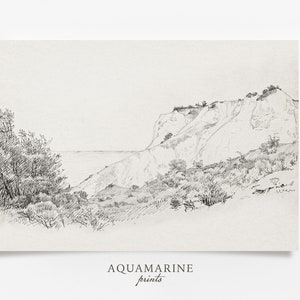 Coastal Print, Sea Landscape Painting, Vintage Sea Wall Art, Minimal ...