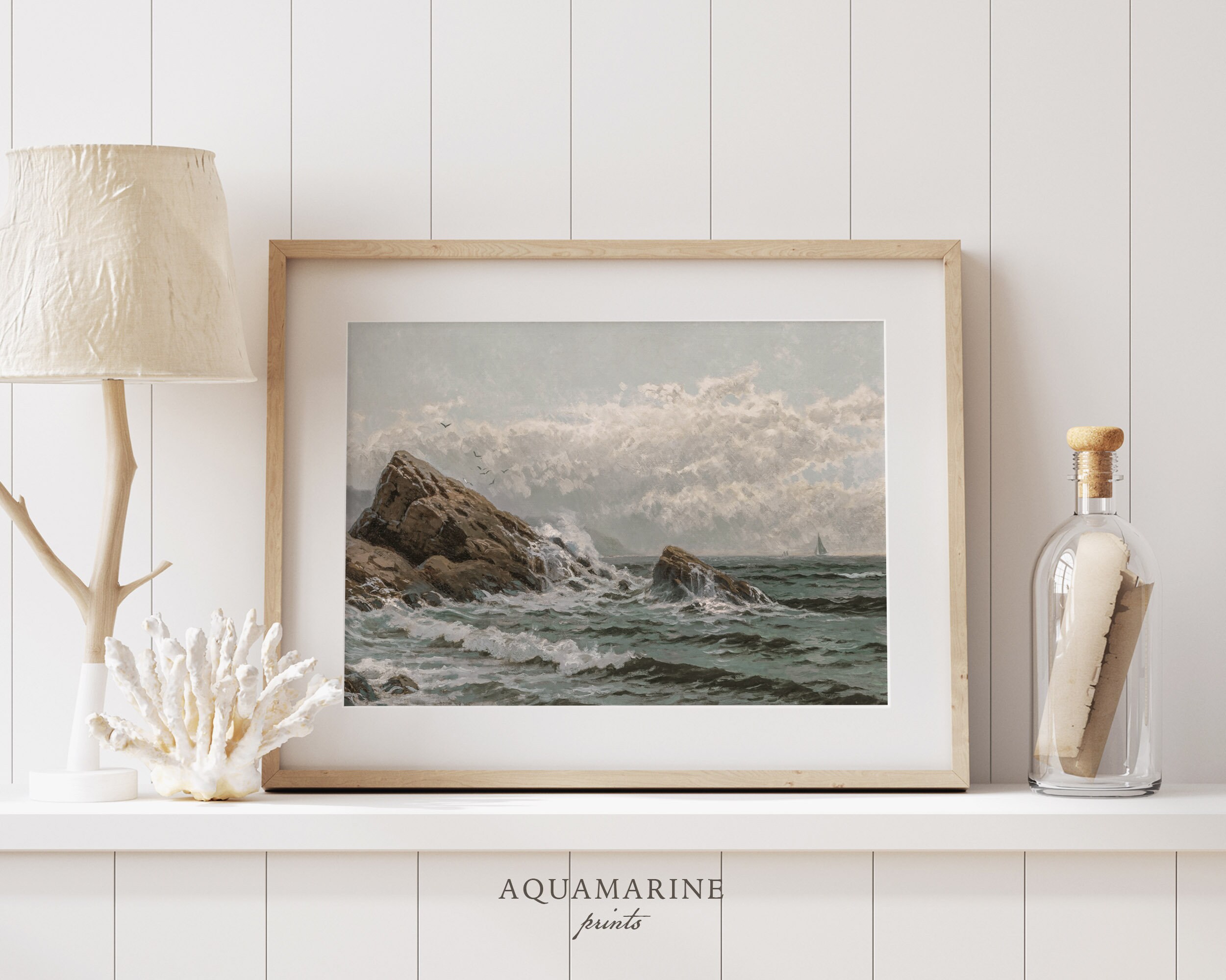 Antique Ocean Painting Ocean Wall Art Vintage Coastal Wall - Etsy