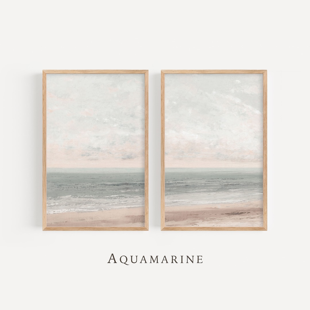 Muted Beach Prints Set of 2, Ocean Beach Painting, Coastal Printable ...