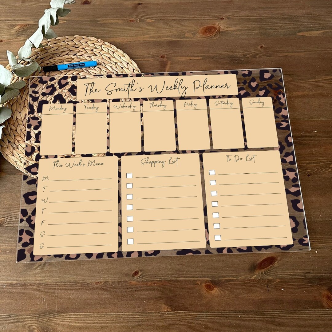 A3 or A2 Leopard Print Dry Wipe Acrylic Weekly Family Planner ...
