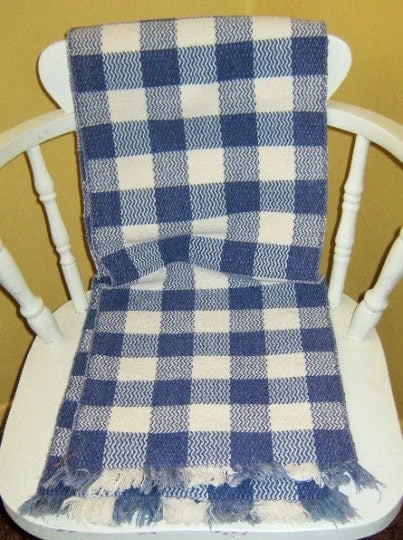 Blue White Woven Checkered Table Runner Prim Country Rug Runner ...