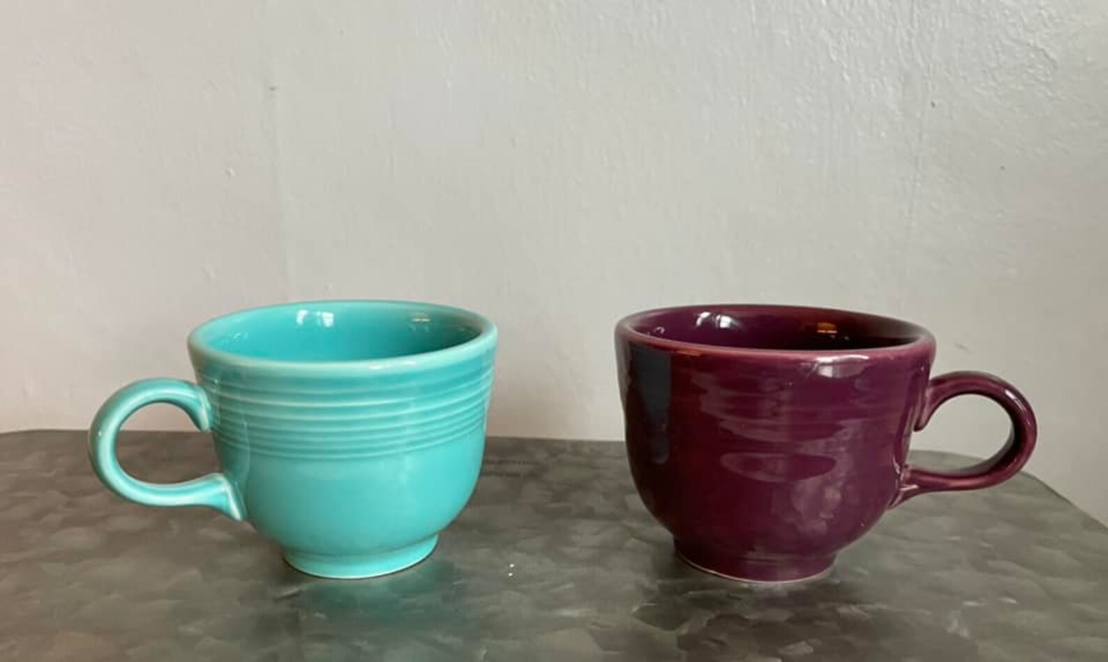 Two Vintage Fiestaware Tea Cups Turquoise and Heather Homer Laughlin ...