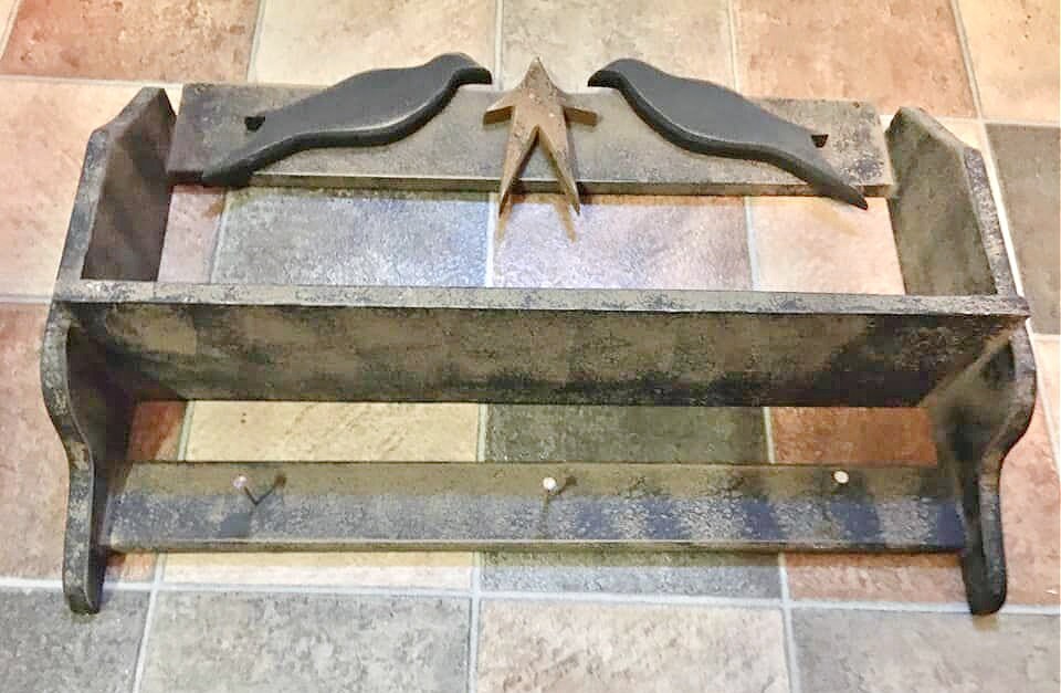 Prim Large Crows and Star Wood Shelf With 3 Nail Hooks * Folk Primitive ...