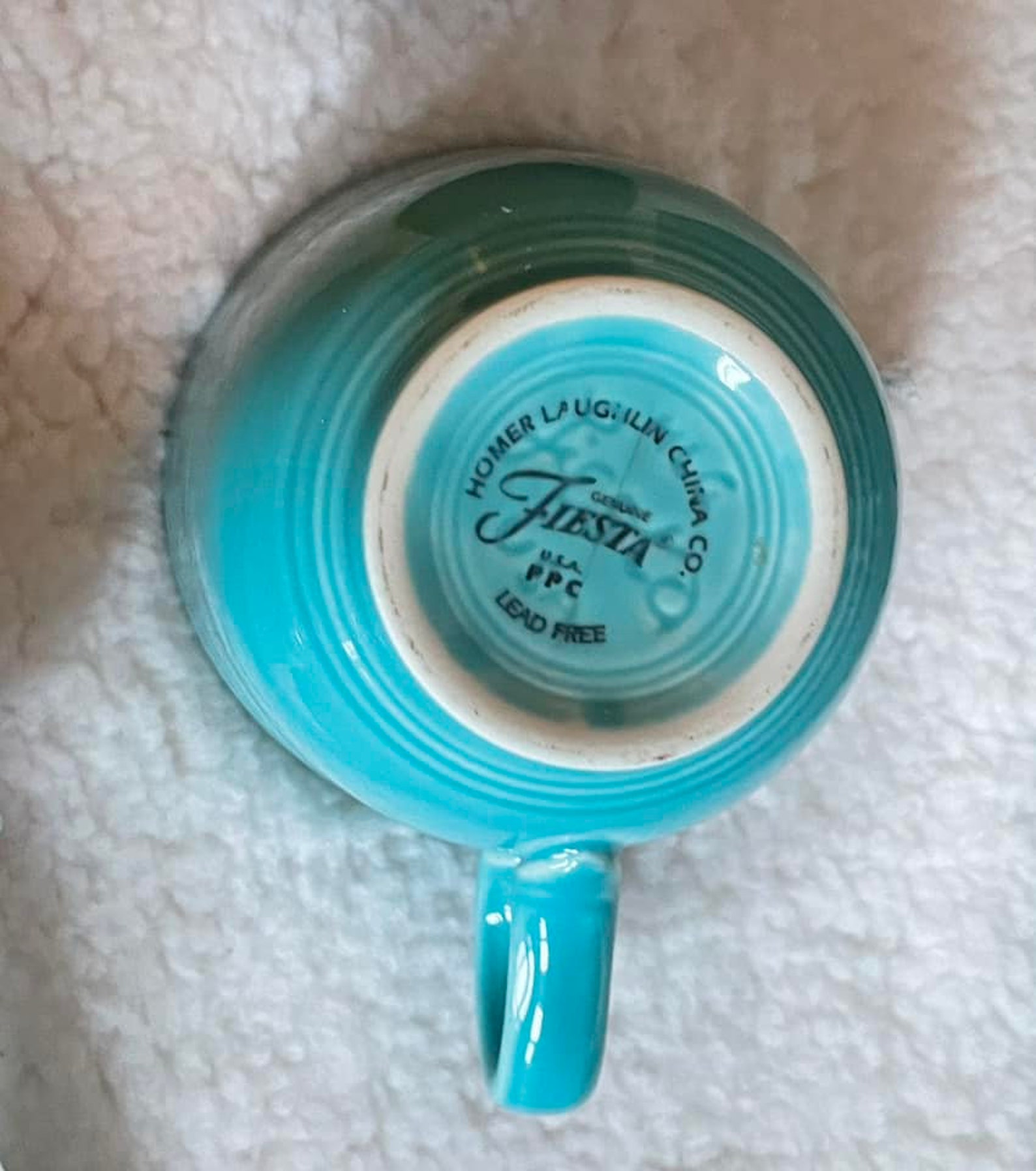 Two Vintage Fiestaware Tea Cups Turquoise and Heather Homer Laughlin ...